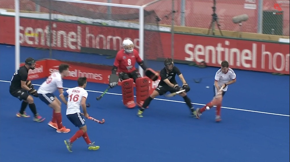 NZLvGBR Danger on deflected shot off turf - FHumpires